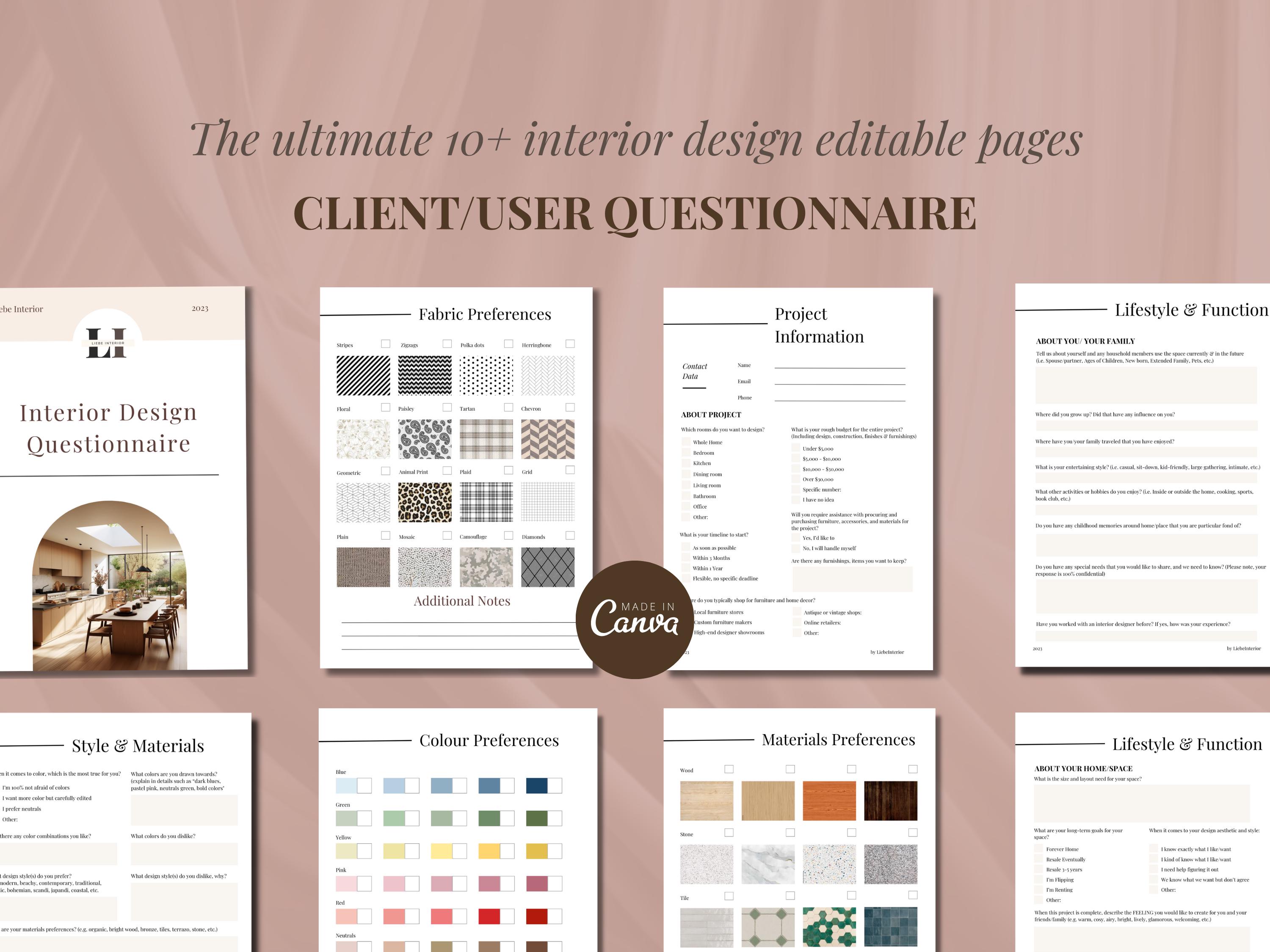 Interior Design Client Questionnaire Template | Editable in Canva ...