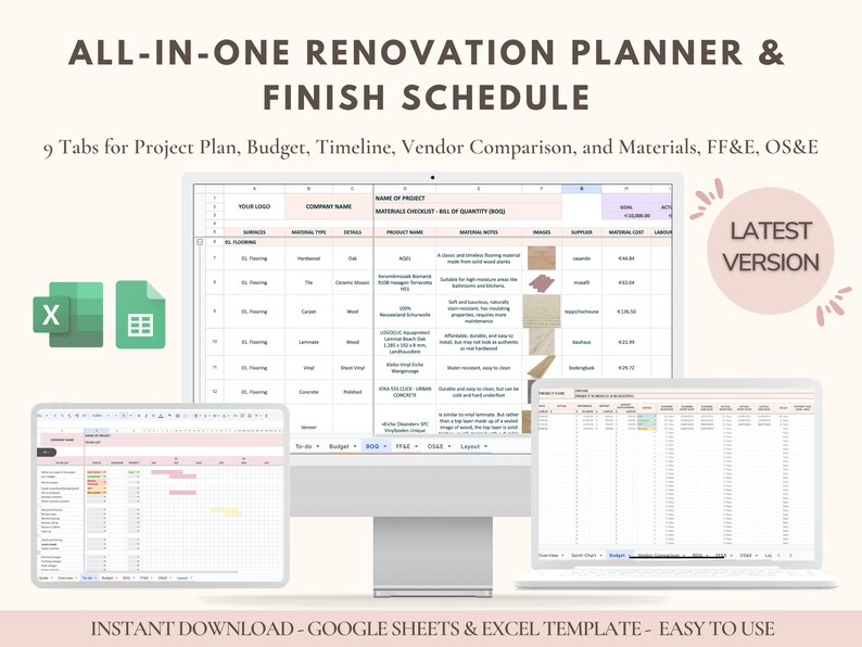 Renovation Planner Specification Interior Design Budget - Etsy