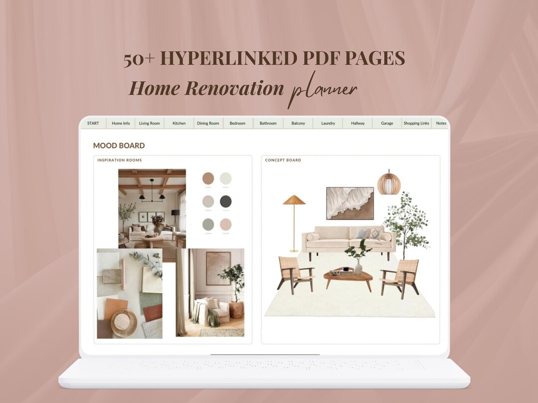 Home Renovation Planner: Interior Design Digital Template (hyperlinked ...