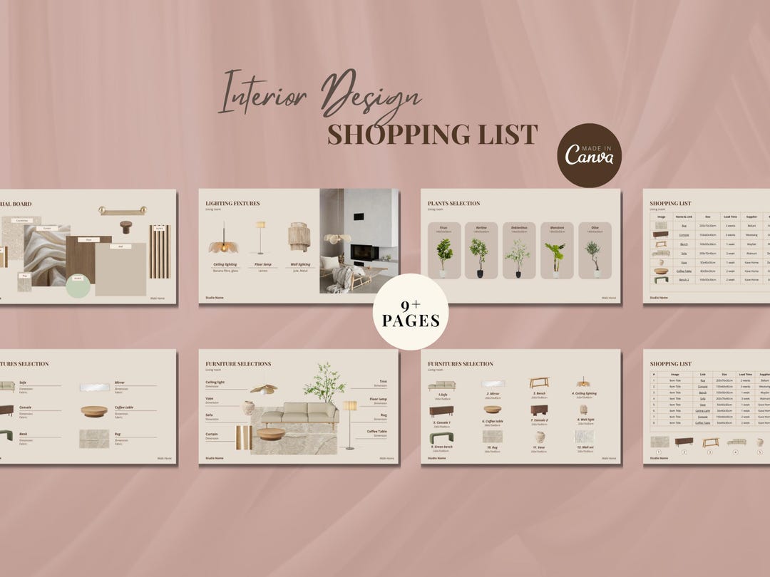 Interior Design Shopping List Template, Editable Canva Furniture ...