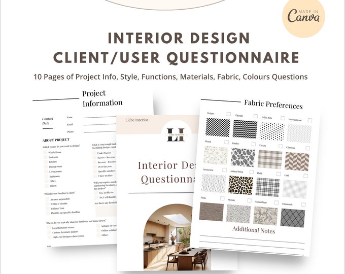 Client Questionnaire & Booklet Layout for Interior Design Word Docx ...