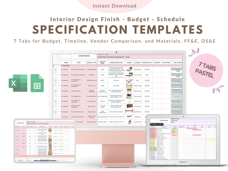 Interior Design Specification Sheet Template Renovation - Etsy UK