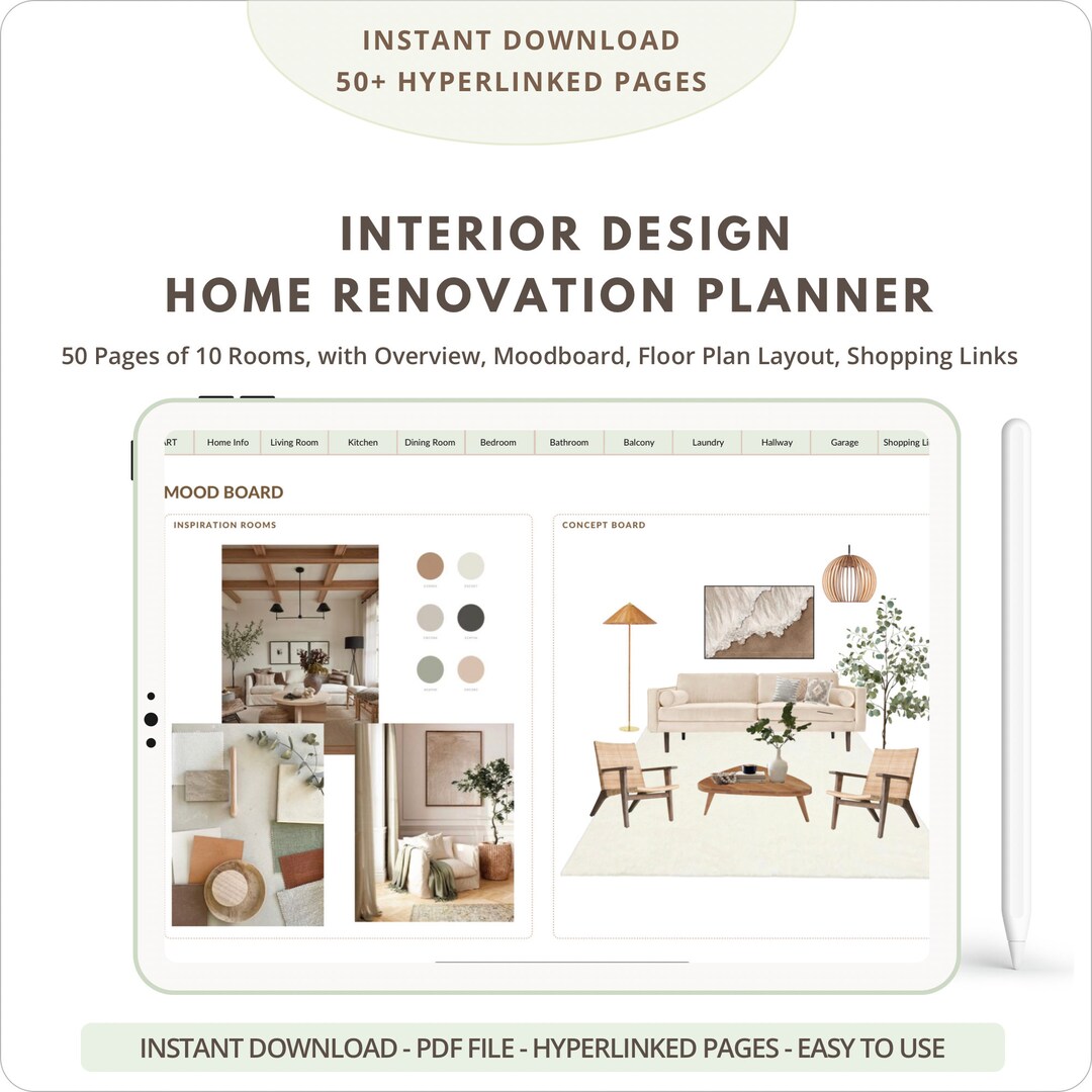 Renovation Planner Bundle Hyperlinked PDF, Home Digital Interior Design ...
