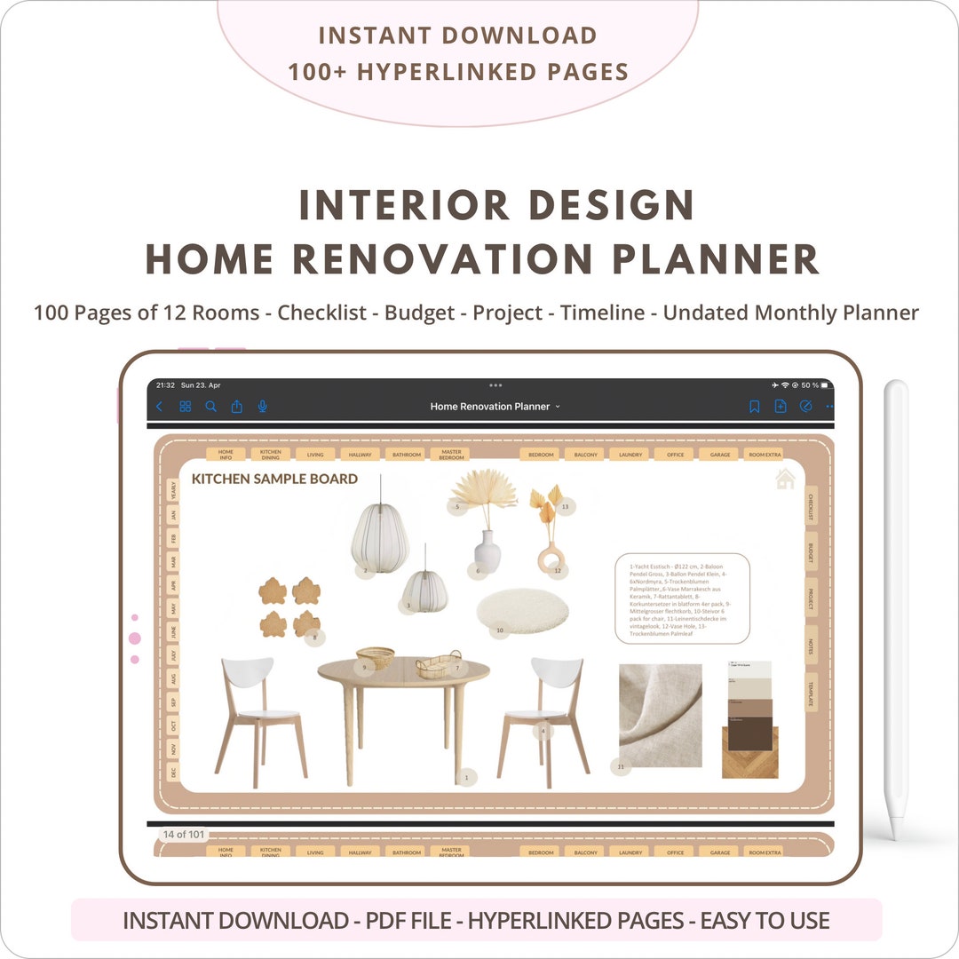Remodeling Planner Home Improvement Planner Digital Interior Design ...