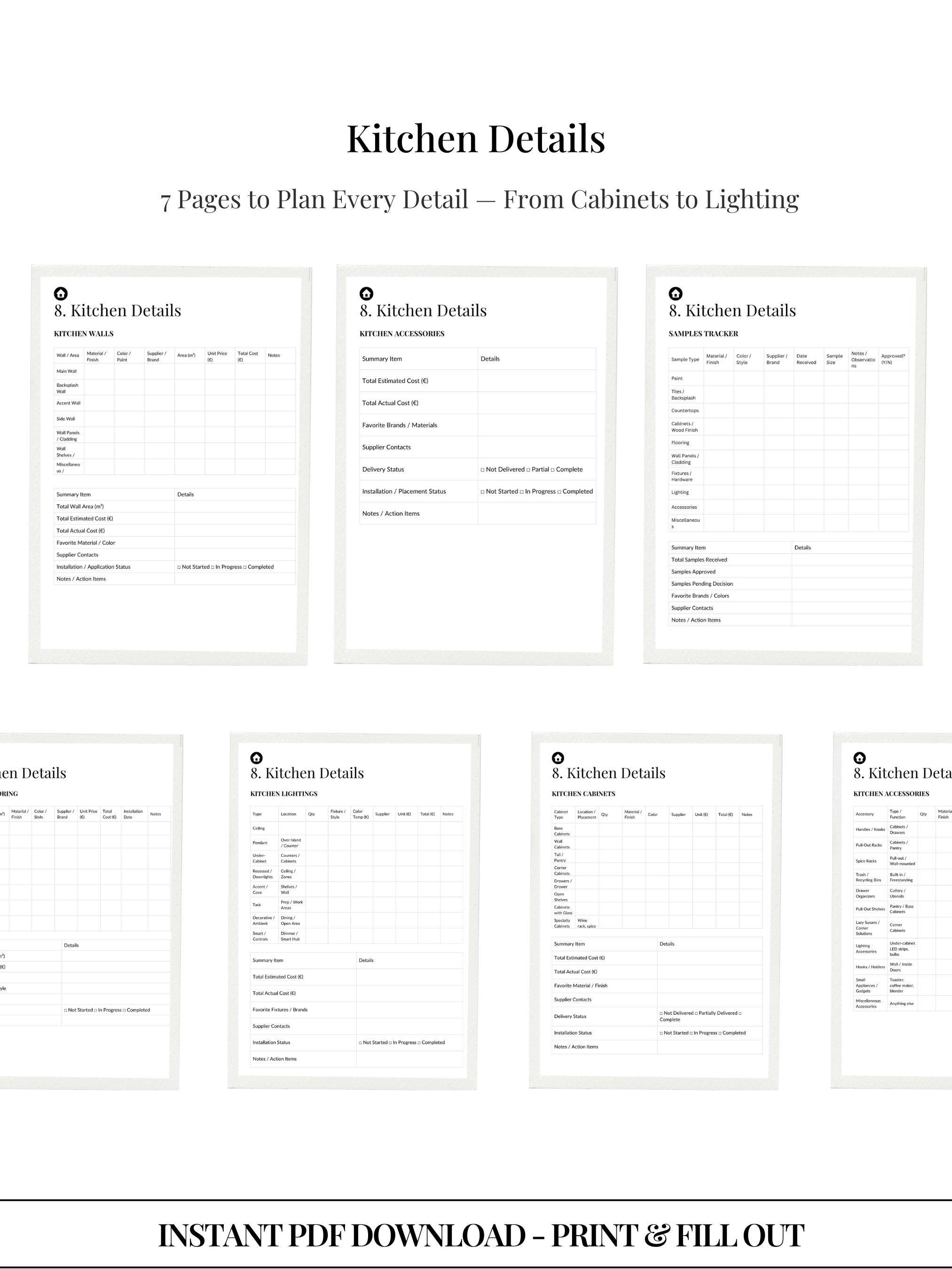 Printable Kitchen Remodel Renovation Planner PDF Questionnaire, Budget ...