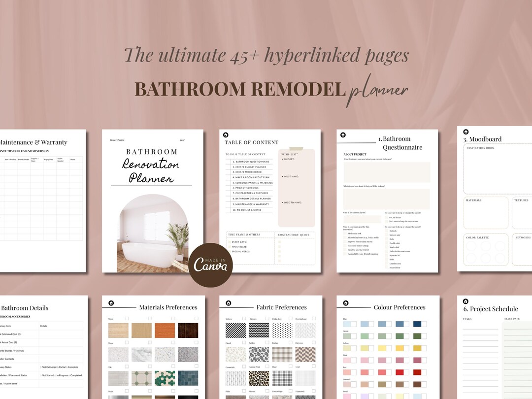 Editable Bathroom Remodel Planner Questionnaire | Canva Template ...