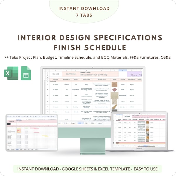 Interior Design Excel Google - Etsy