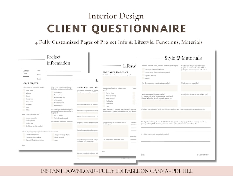 Interior Design Client Questionnaire Template | Editable in Canva ...