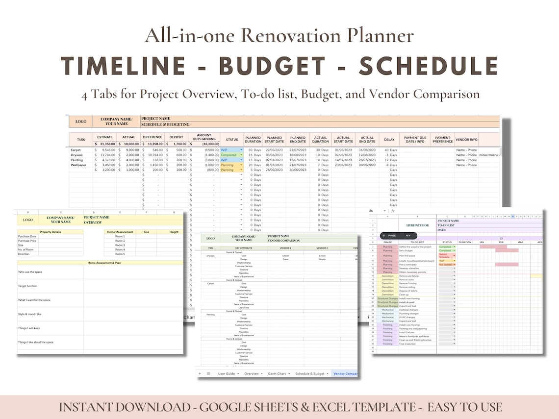 Interior Design Specification Sheet: Renovation Planner (google Sheets ...