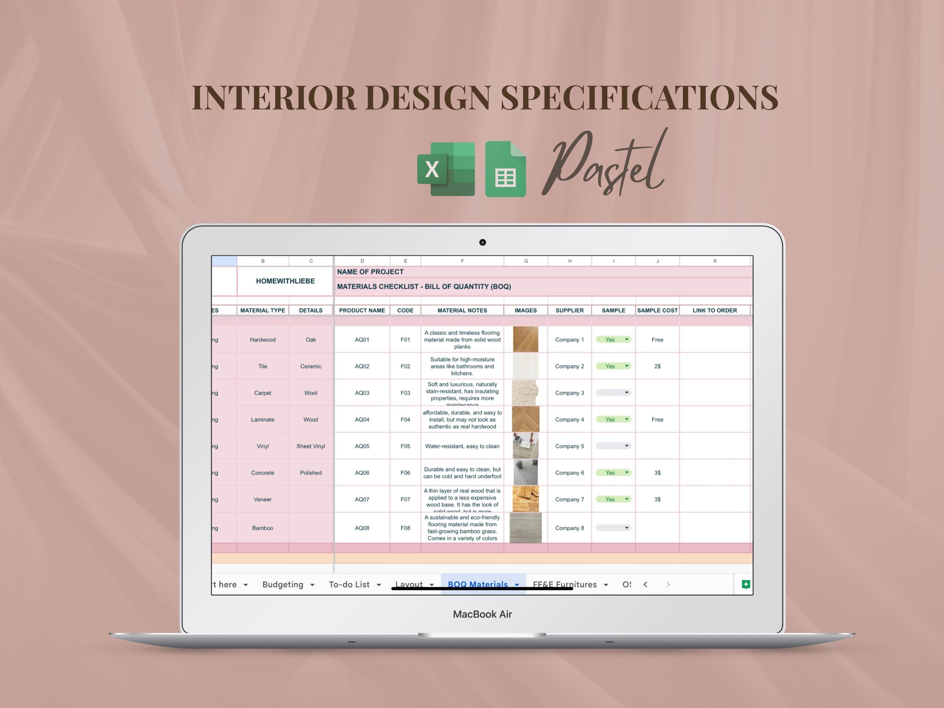 Interior Design Specification Sheet: Renovation Planner (google Sheets ...