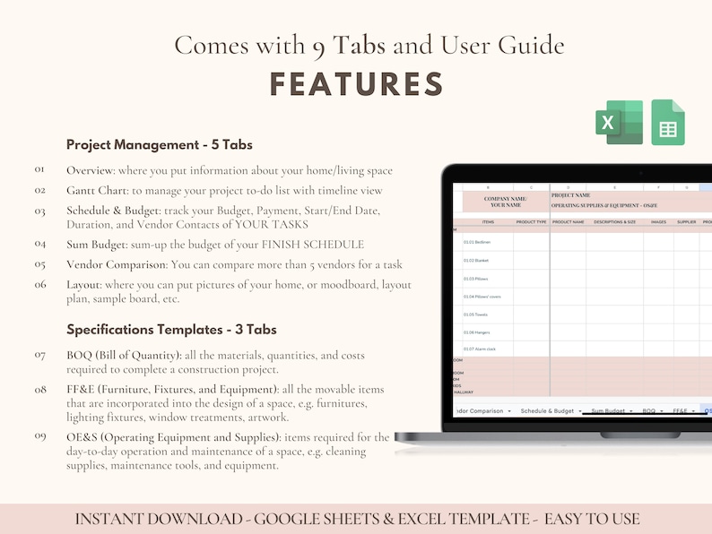 Interior Design Specifications All-in-one Schedule, Renovation Planner ...