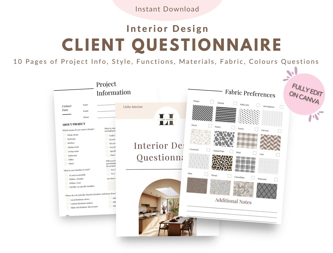 Interior Design Client Questionnaire Fully Editable With - Etsy