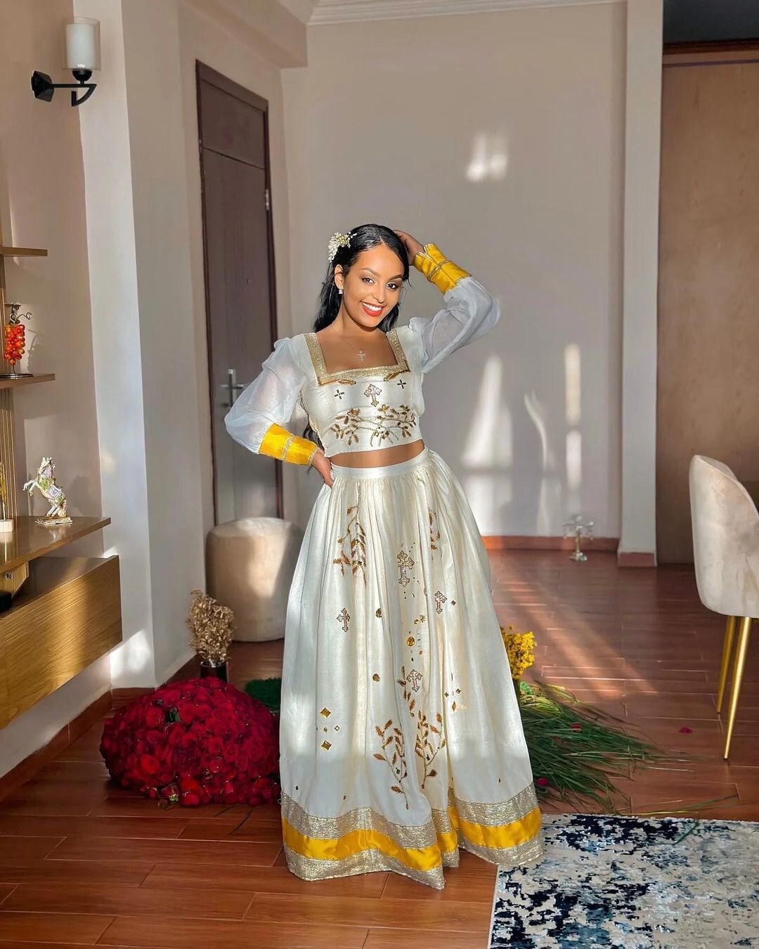 Simple and Elegant Habesha Dress Golden White Habesha Kemis Zuria ...