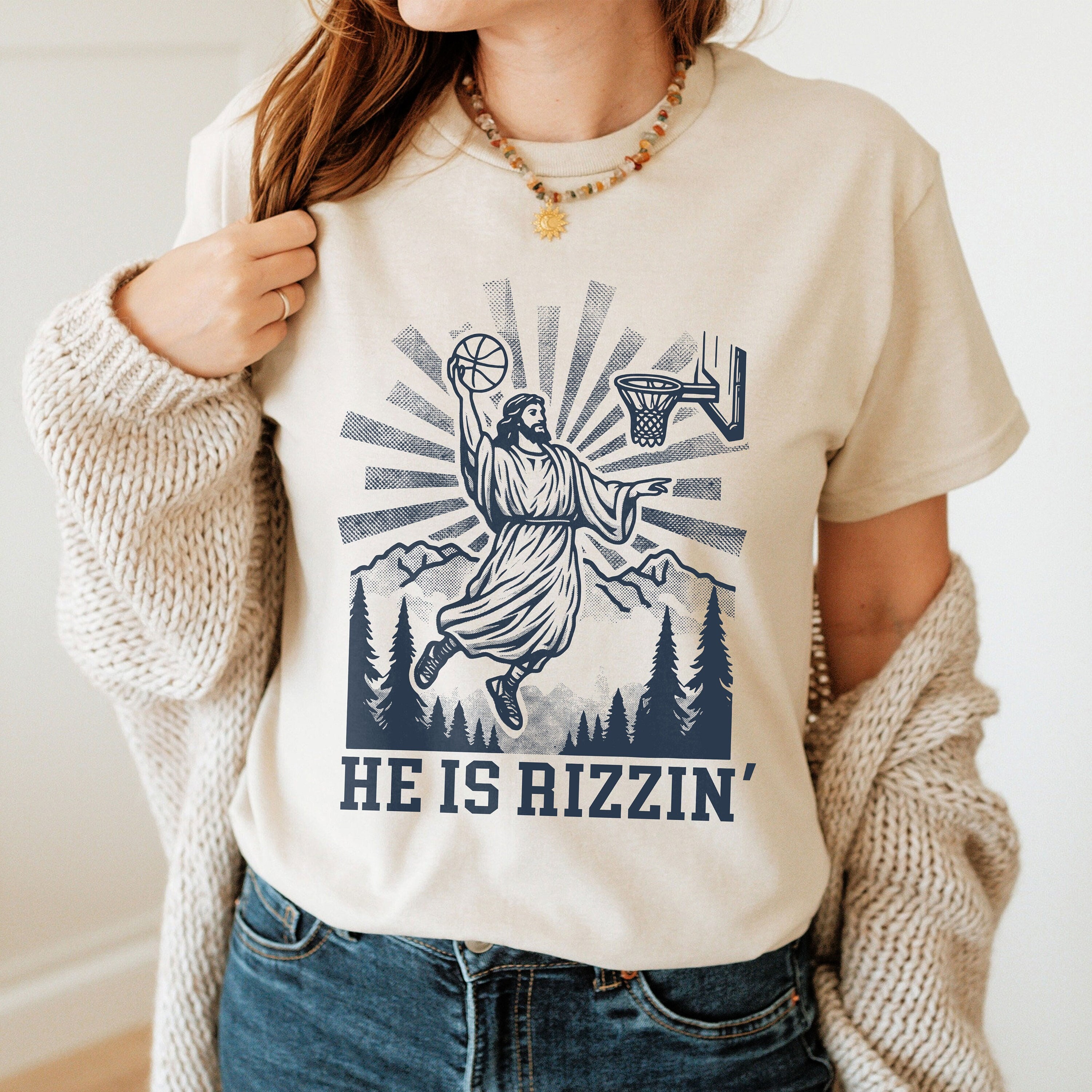 He is Rizzin' Shirt, Funny Easter Shirt, Humor Christian Shirt, Jesus ...