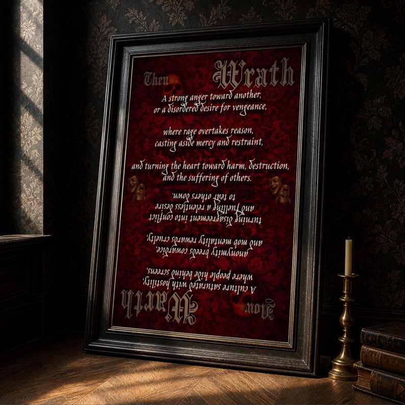 Wrath Poster, Gothic Seven Sins Print, Dark Academia Biblical Artwork ...