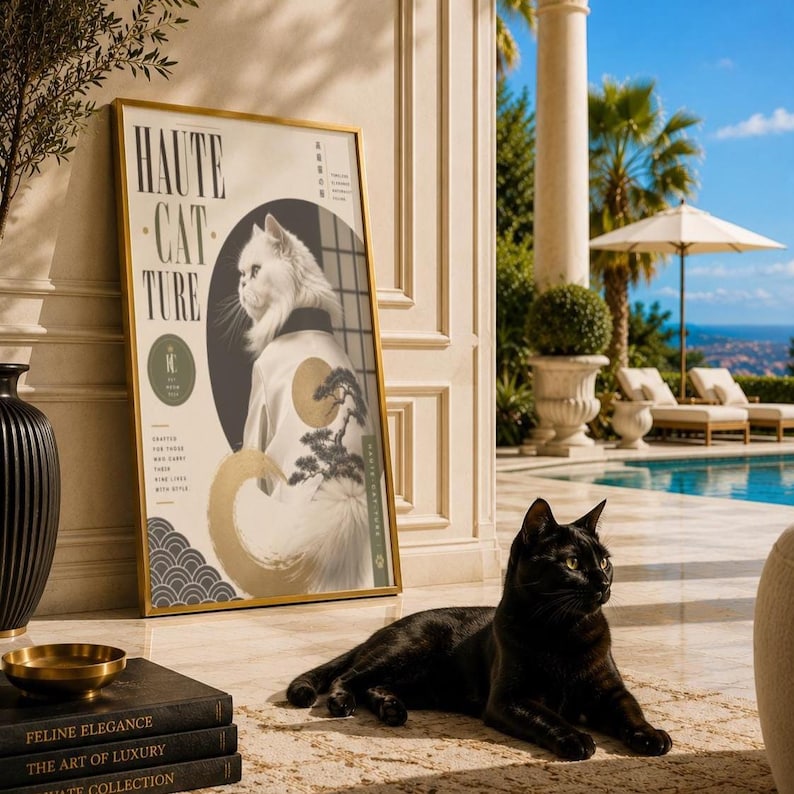 Haute-cat-ture Persian Cat Japanese Fashion Print | Luxury Feline Wall ...