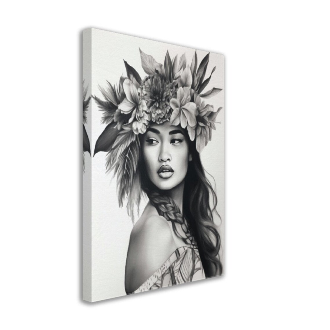 Monochrome Polynesian Beauty Light Background Stretched Canvas Print ...