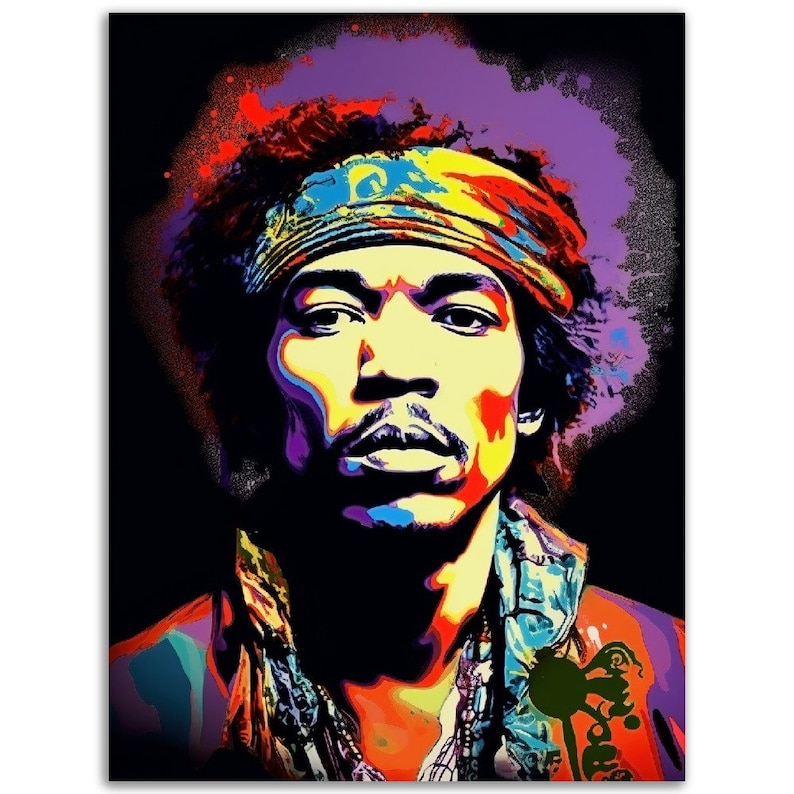 Bright Jimi Hendrix Pop Art Musical Fashionista Legend on Premium Matte ...