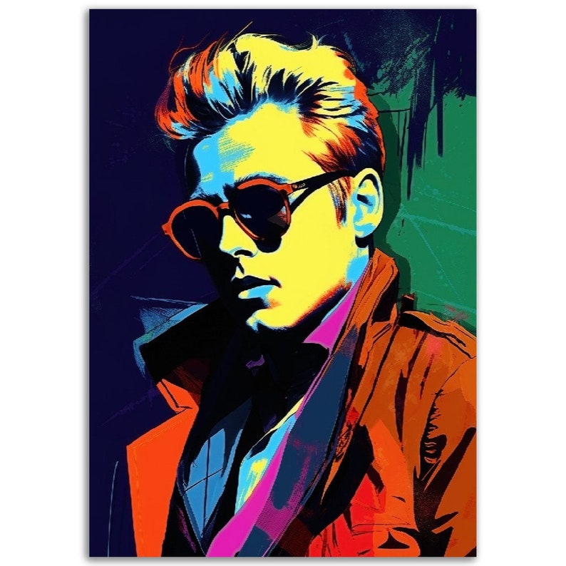 Vibrant James Dean Pop Art Male Fashionista Art Poster Print on Premium ...