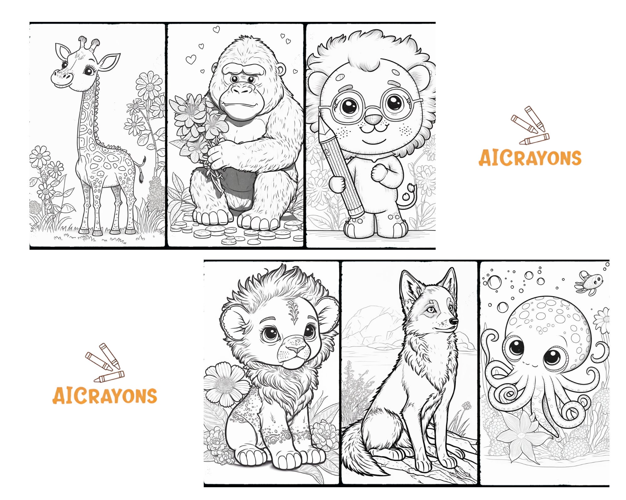 MAXI PACK 25 Cute Animals Coloring Pages Printable Digital Coloring ...