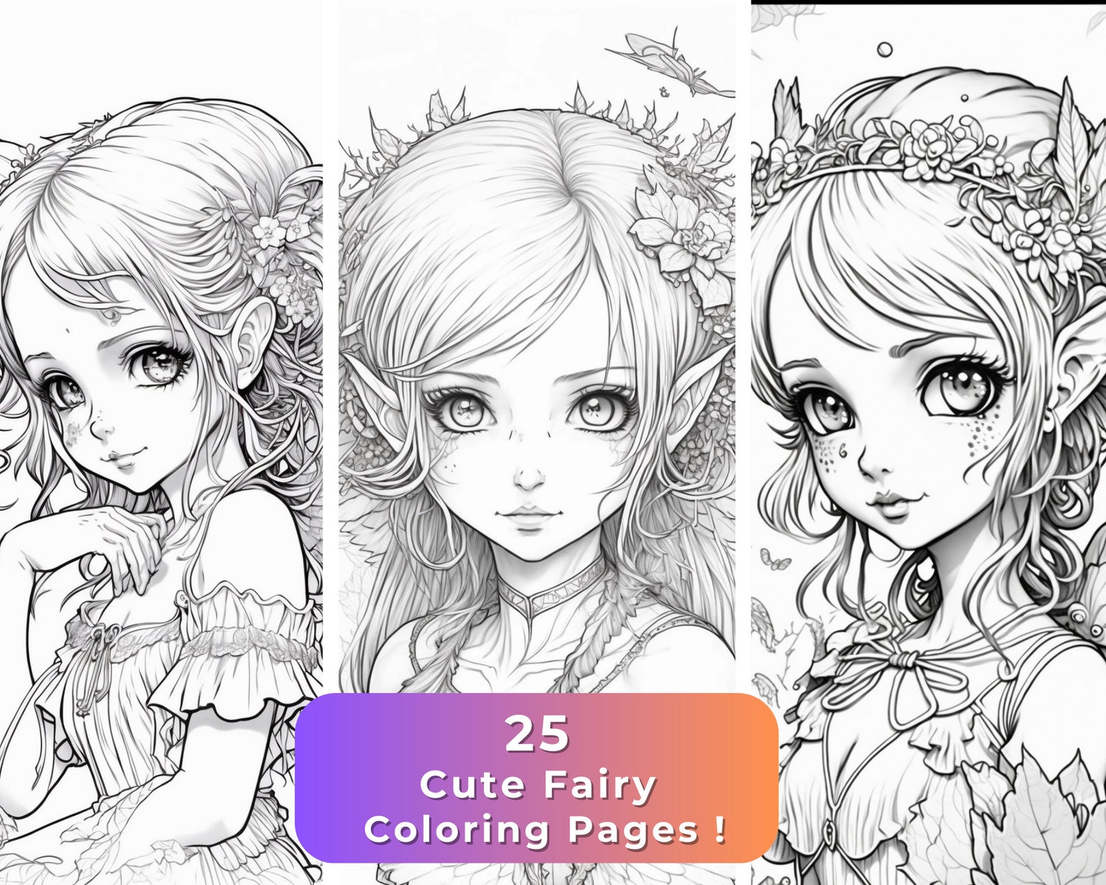 MAXI PACK 25 Fairy Girls Coloring Pages Printable Digital Coloring ...
