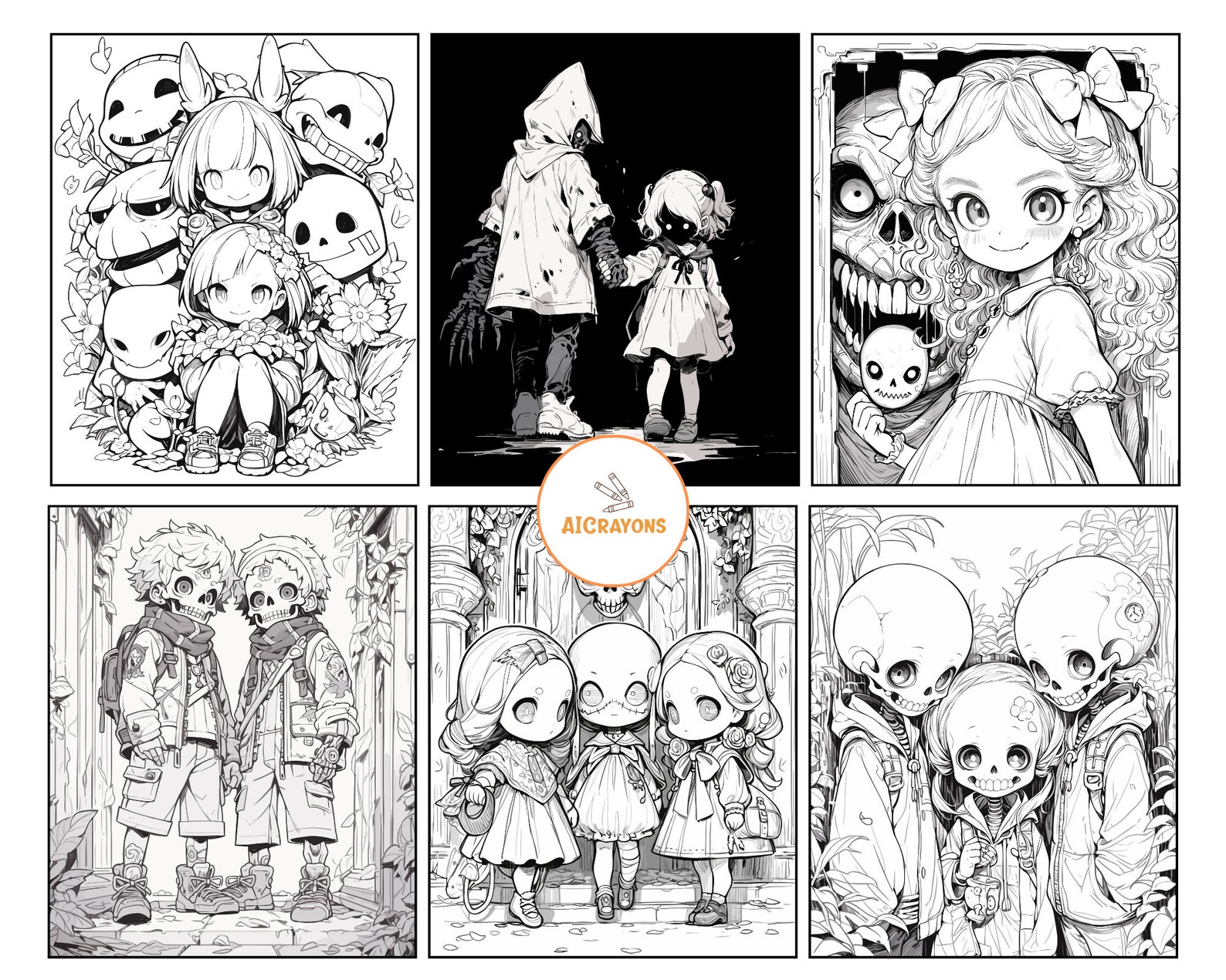 MAXI PACK - 25 Creepy Manga Coloring Vol.1 Coloring Pages | Printable ...