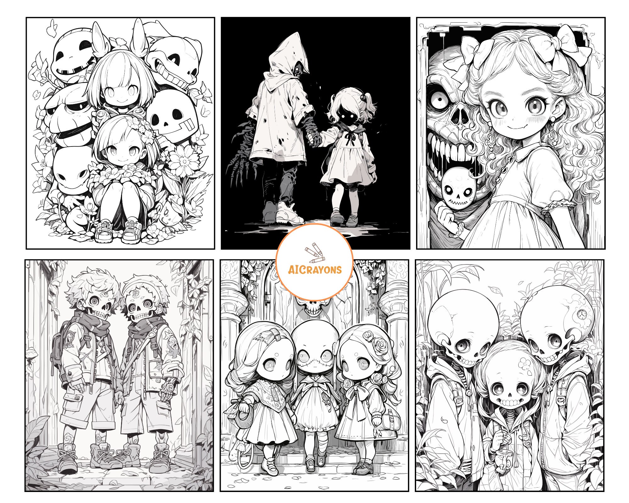 MAXI PACK - 25 Creepy Manga Coloring Vol.1 Coloring Pages | Printable ...