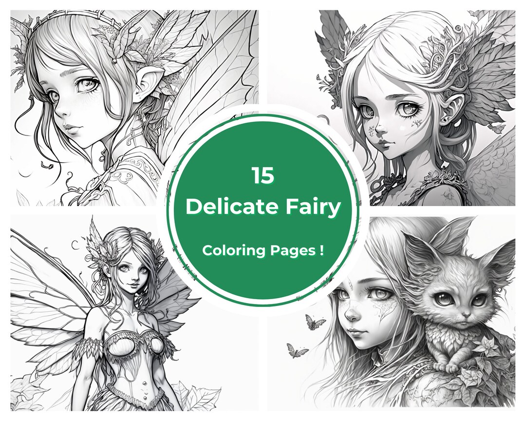 MAXI PACK 15 Delicate Fairy Coloring Pages Printable Digital Coloring ...