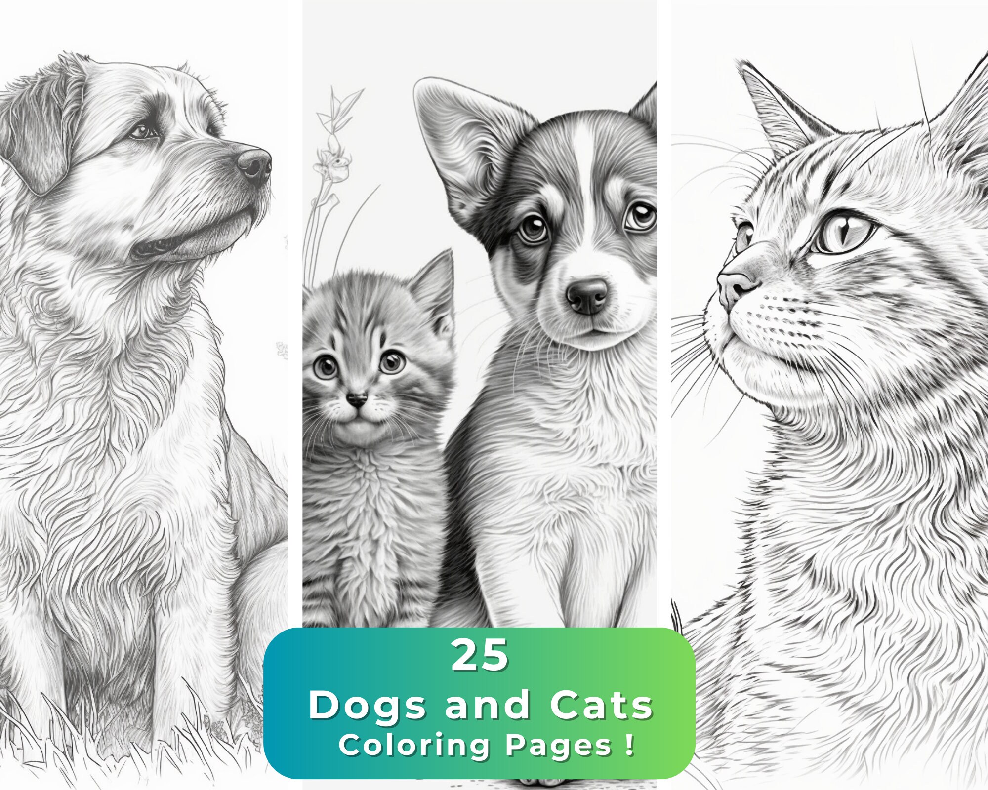 MAXI PACK 25 Dogs and Cats Coloring Pages Printable Digital Coloring ...