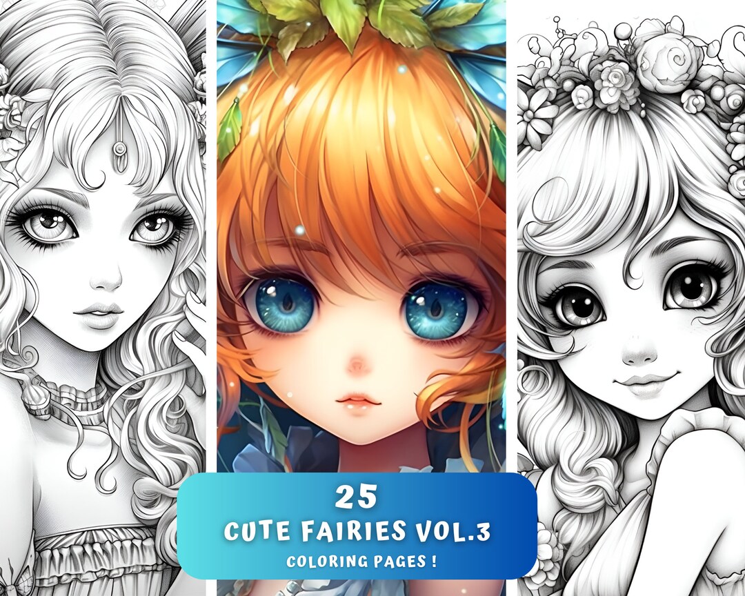 MAXI PACK 25 Cute Fairies Vol.3 Coloring Pages Printable Digital ...