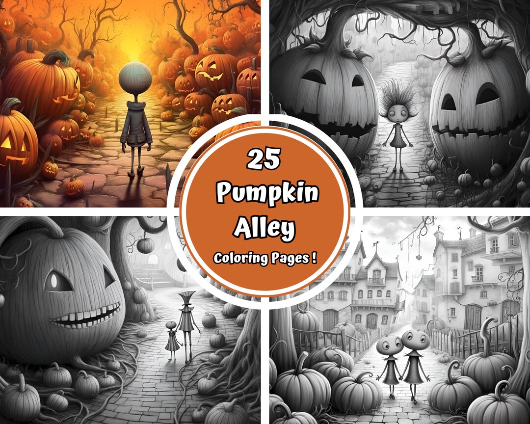 MAXI PACK 25 Pumpkin Alley Coloring Pages Printable Digital Coloring ...