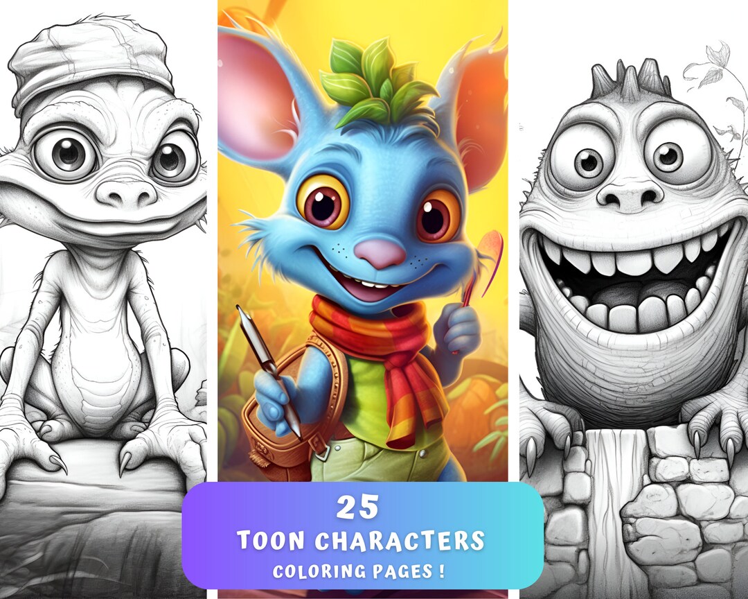MAXI PACK 25 Toon Characters Vol.1 Coloring Pages Printable Digital ...