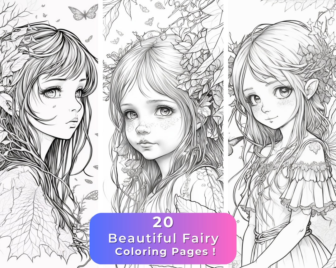MAXI PACK 20 Beautiful Fairy Coloring Pages Printable Digital Coloring ...