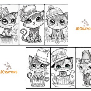 MAXI PACK 25 Cute Cats With Hat Coloring Pages Printable Digital ...