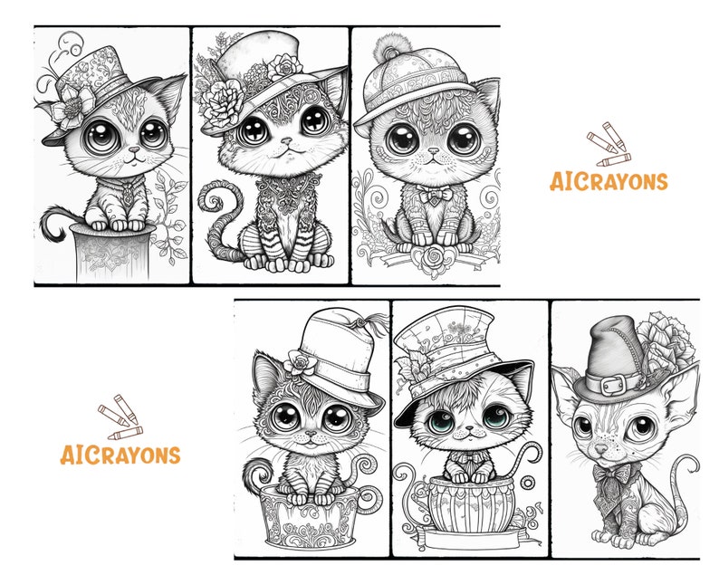 MAXI PACK 25 Cute Cats With Hat Coloring Pages Printable - Etsy