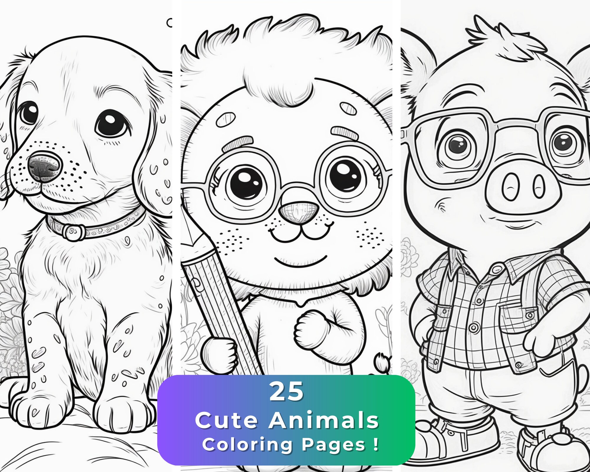 MAXI PACK 25 Cute Animals Coloring Pages Printable Digital Coloring ...