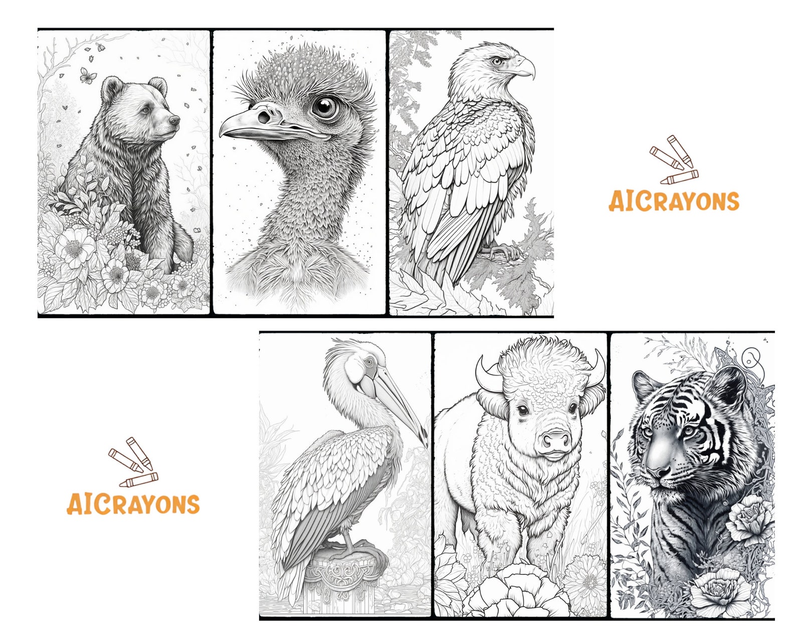 MAXI PACK 15 Realistic Animals Coloring Pages Printable Digital ...