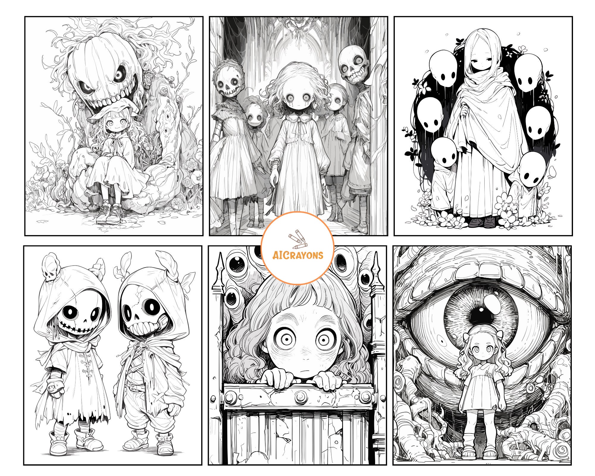 MAXI PACK 25 Creepy Manga Coloring Vol.1 Coloring Pages Printable ...