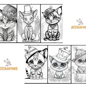 MAXI PACK 25 Cute Cats With Hat Coloring Pages Printable Digital ...
