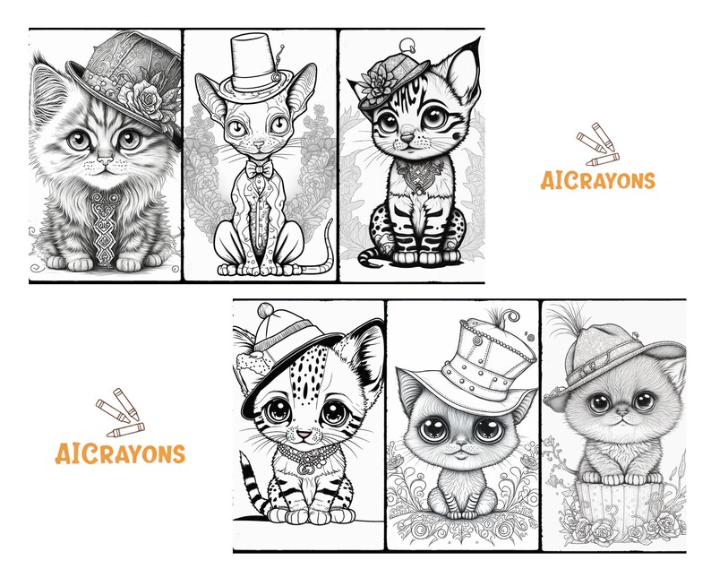 MAXI PACK 25 Cute Cats With Hat Coloring Pages Printable - Etsy