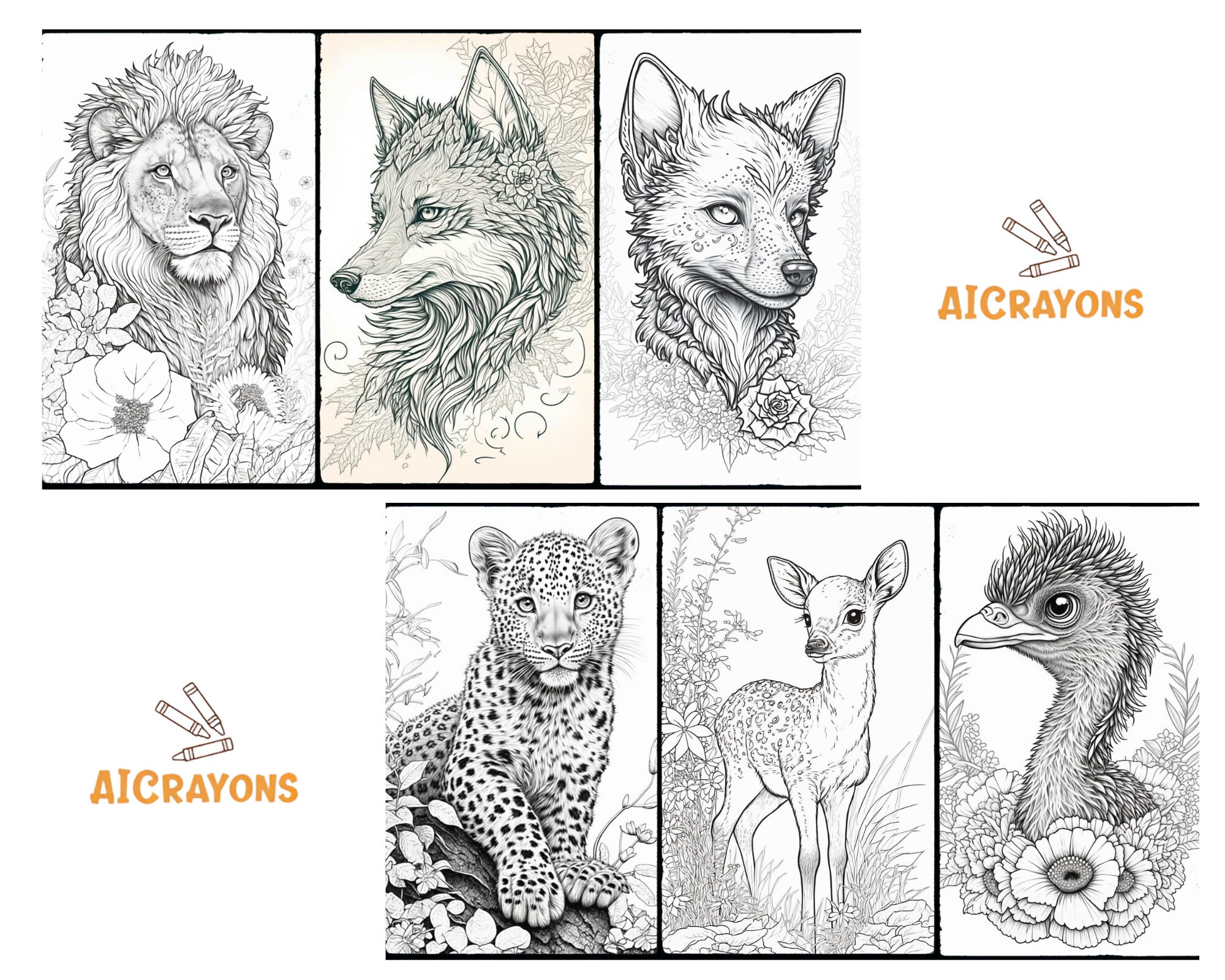 MAXI PACK 15 Realistic Animals Coloring Pages Printable Digital ...