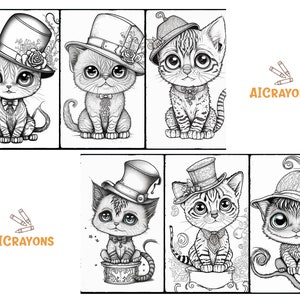 MAXI PACK 25 Cute Cats With Hat Coloring Pages Printable Digital ...