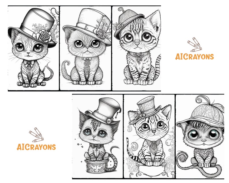 MAXI PACK 25 Cute Cats With Hat Coloring Pages Printable - Etsy