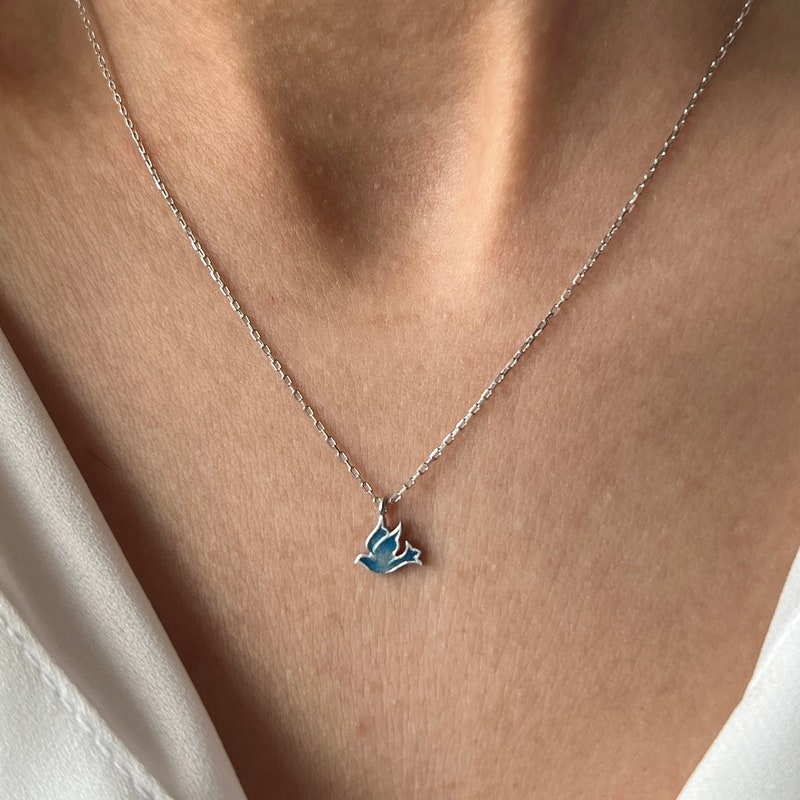 Gold Blue Bird Pendant - Etsy