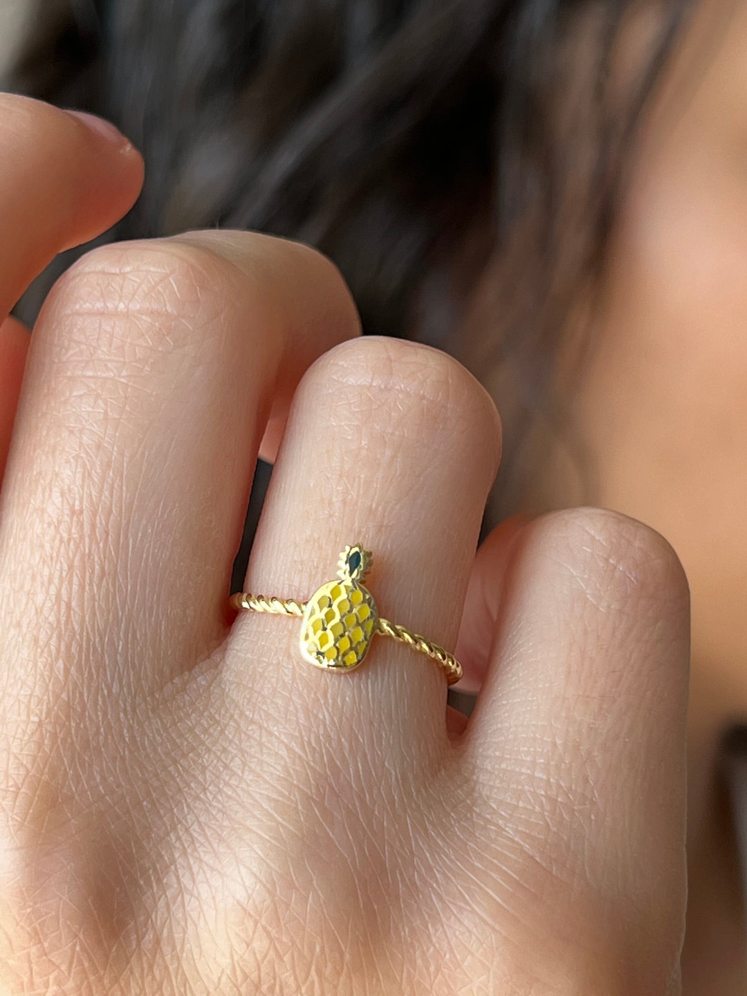 Pineapple Ring • 14K Gold Plated • Fruit Ring • 925 Silver • Colorful ...