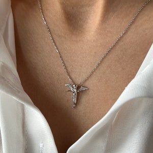 Gold Angel Necklace Sterling Silver Religious Pendant - Etsy