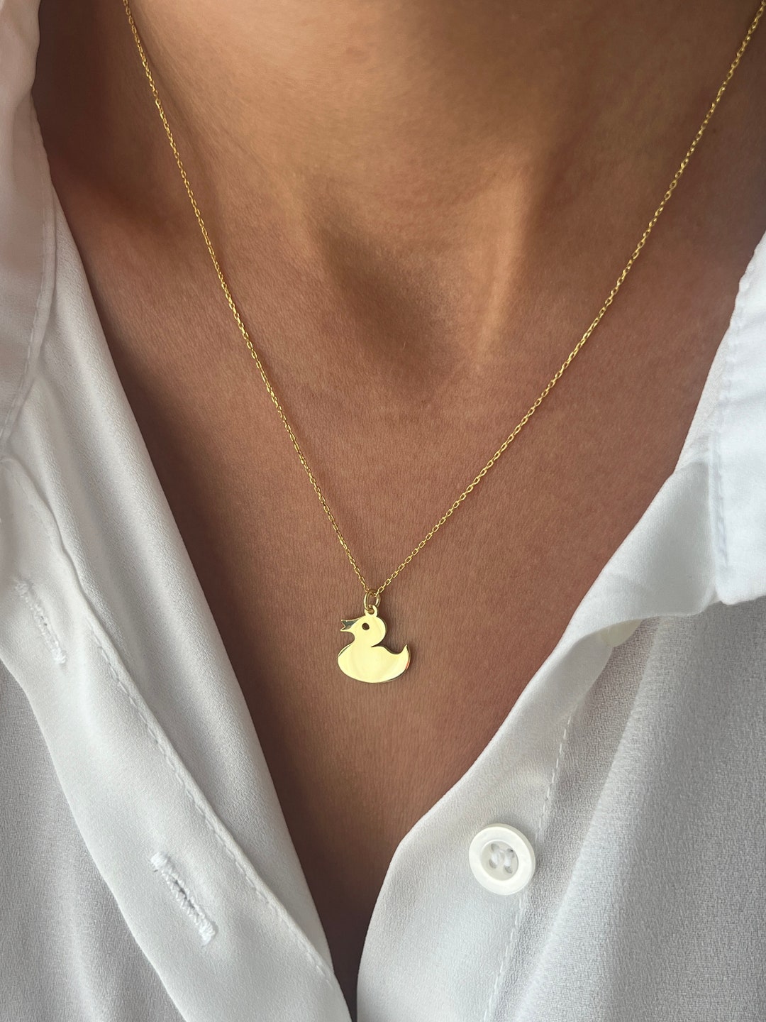 14K Gold Plated Duck Necklace Sterling Silver Animal Pendant - Etsy