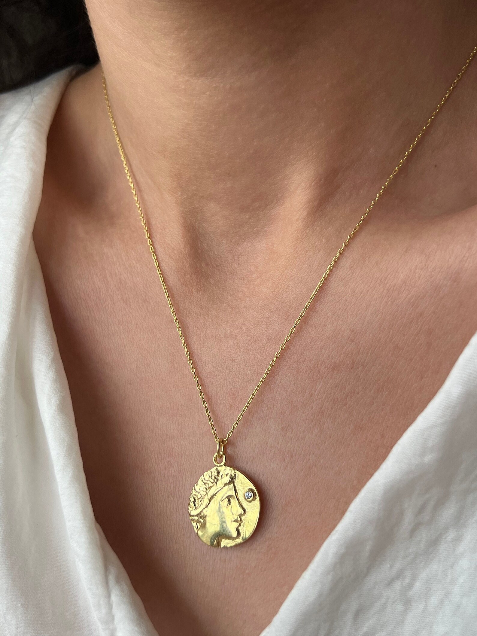 Gold Face Necklace Ancient Greek Coin Pendant Sterling Silver - Etsy