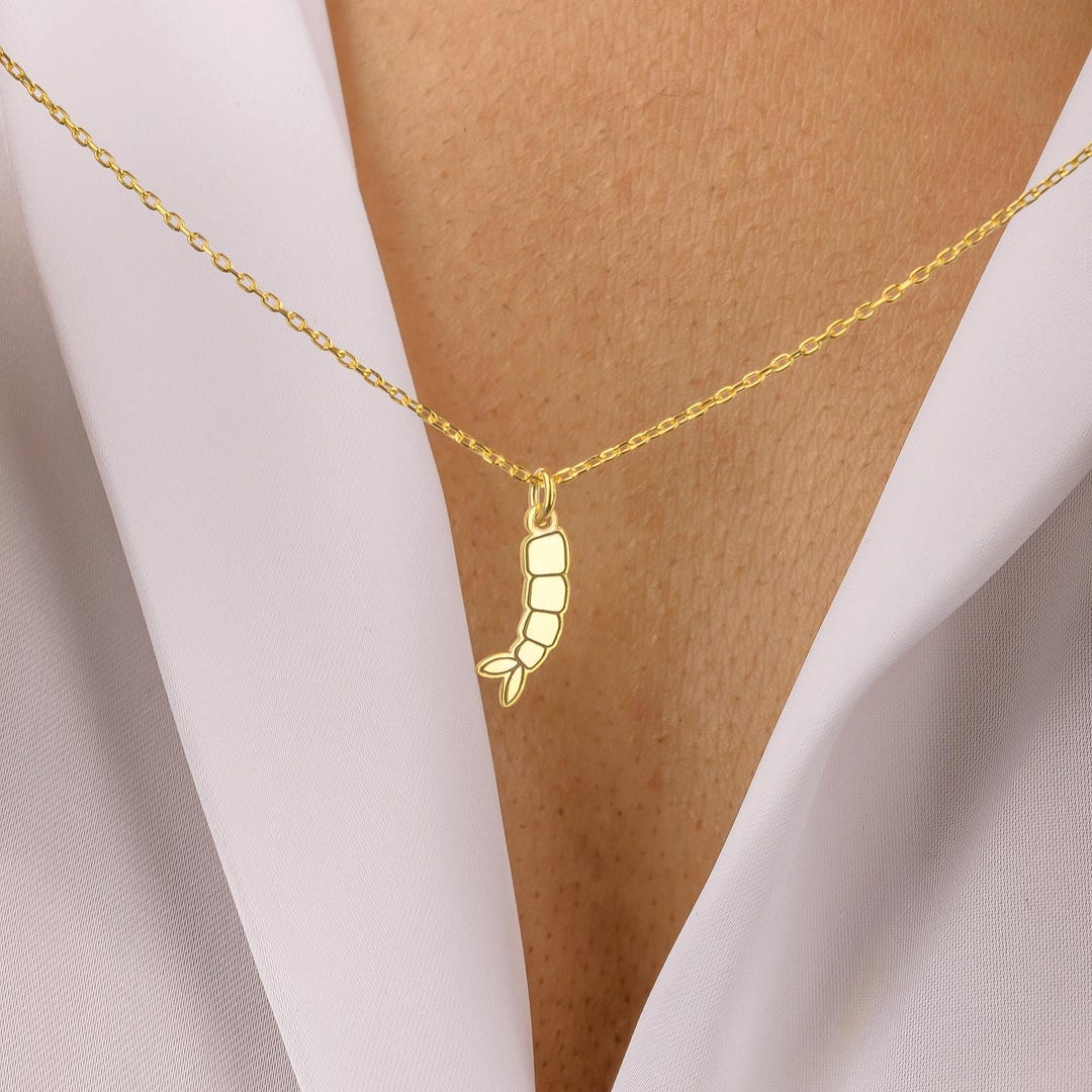Gold Plated Shrimp Necklace: Sterling Silver Seafood Pendant - Etsy