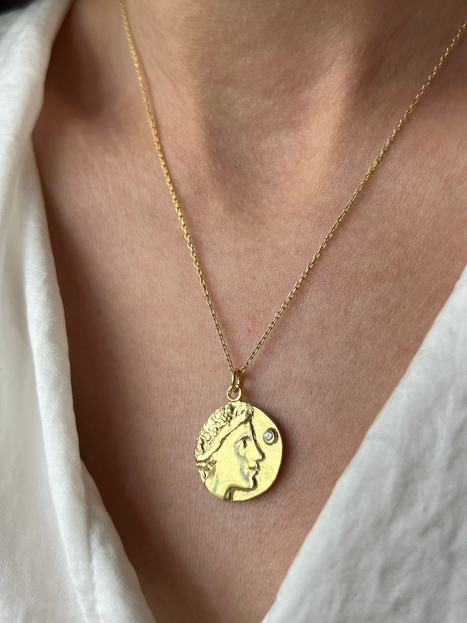 Gold Face Necklace Ancient Greek Coin Pendant Sterling Silver - Etsy